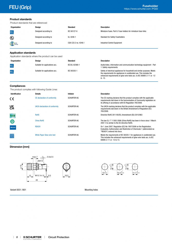 SCHURTER 0031.1803 datasheet page 2