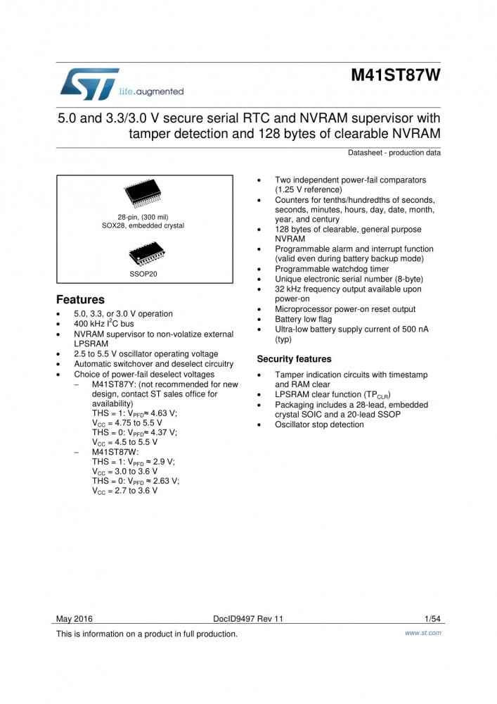 M41ST87W datasheet page 1