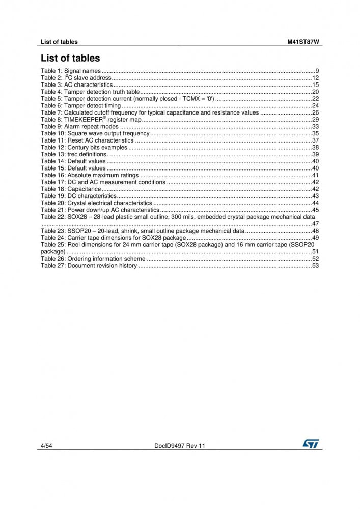 M41ST87W datasheet page 4