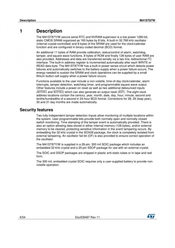 M41ST87W datasheet page 6