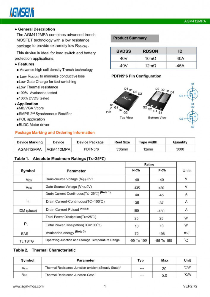 AGM412MPA datasheet page 1