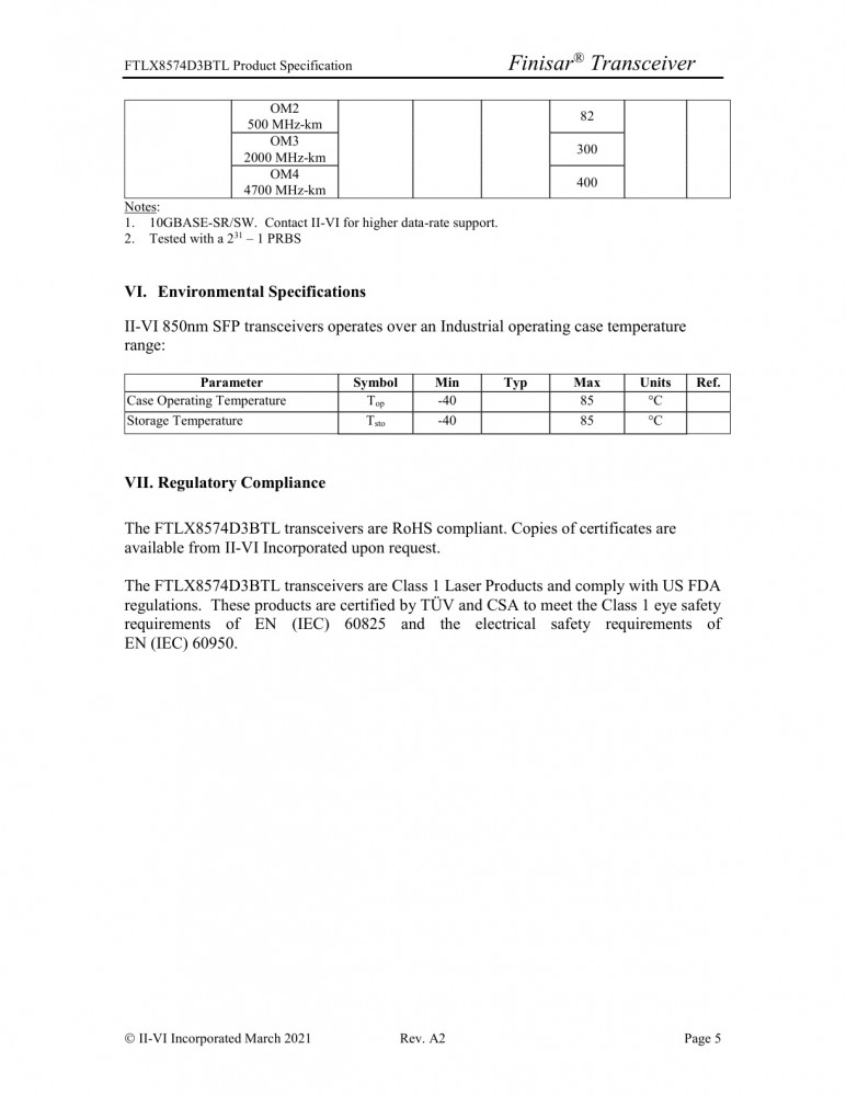 FTLX8574D3BTL datasheet page 5