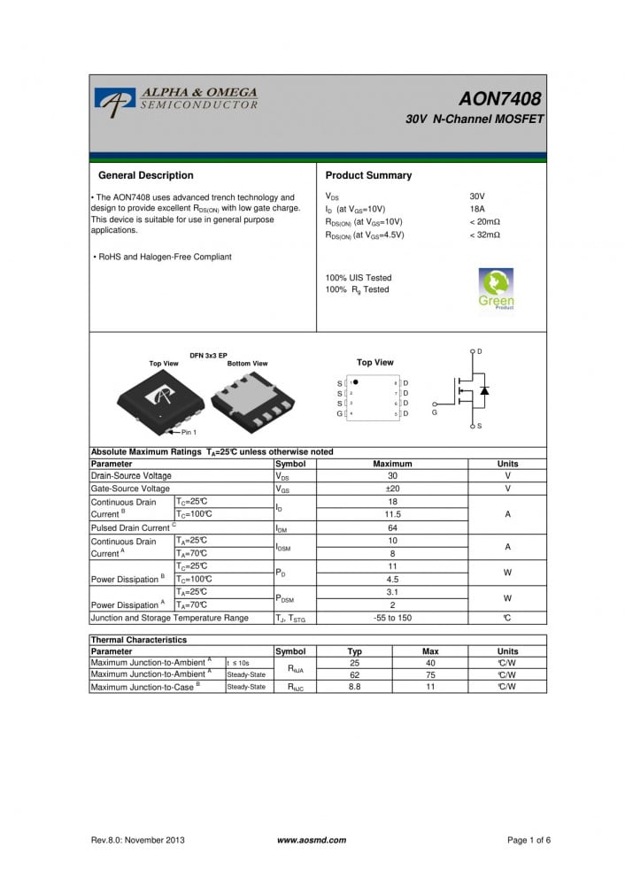 AON7408 datasheet page 1