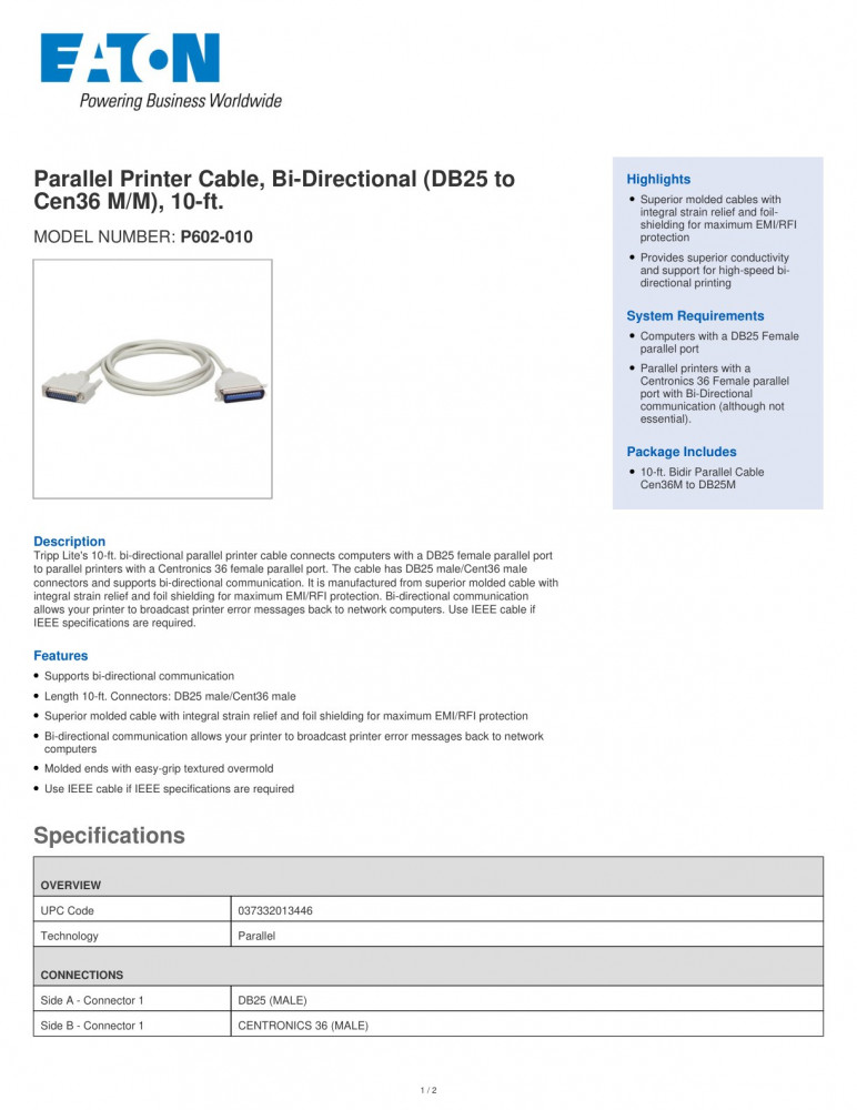 P602-010 technical document page 1