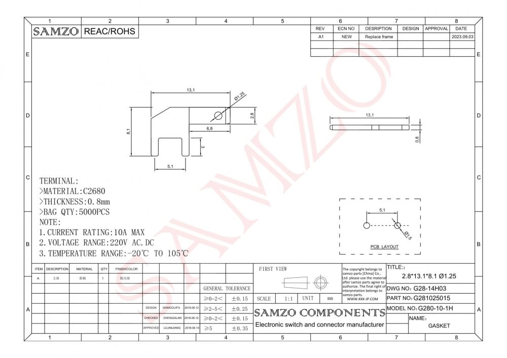 SAMZO G280-10-1H technical drawing