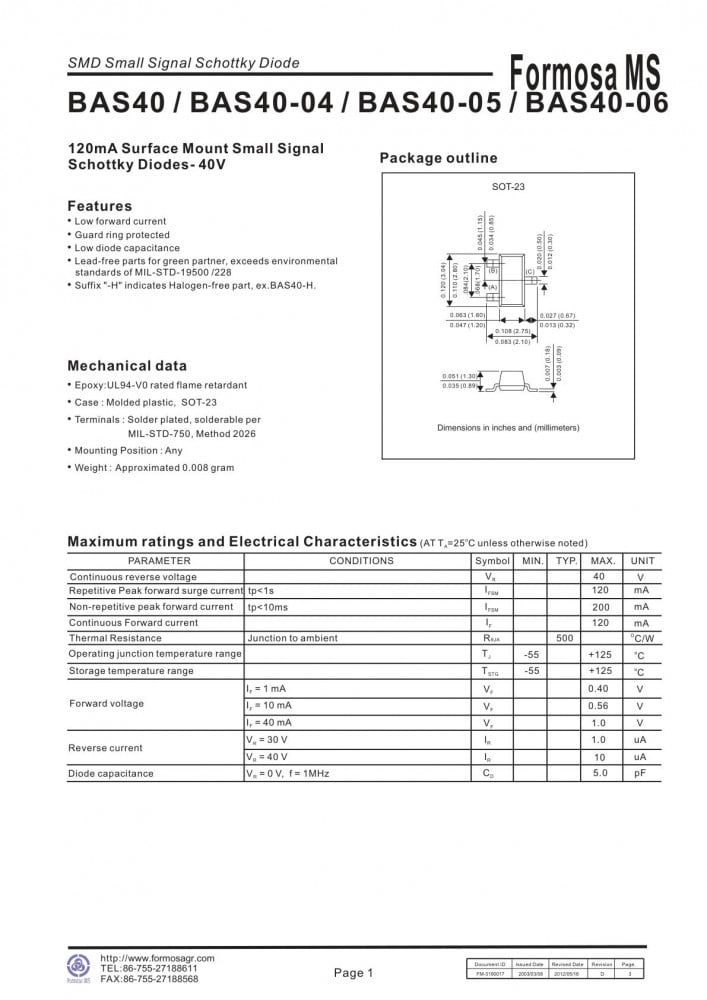 BAS40-04 datasheet page 1