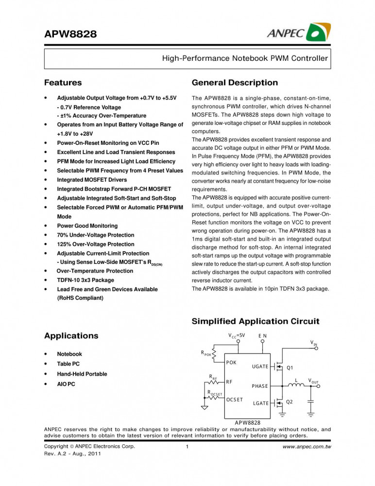 APW8828 datasheet page 1