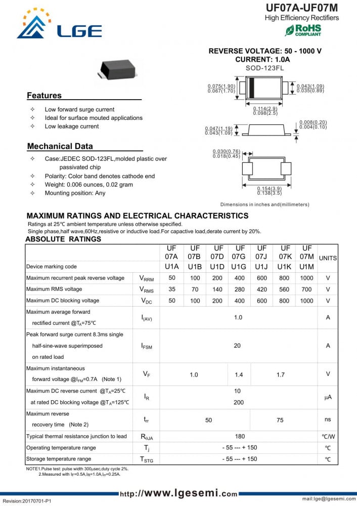 LGE UF07M datasheet page 1