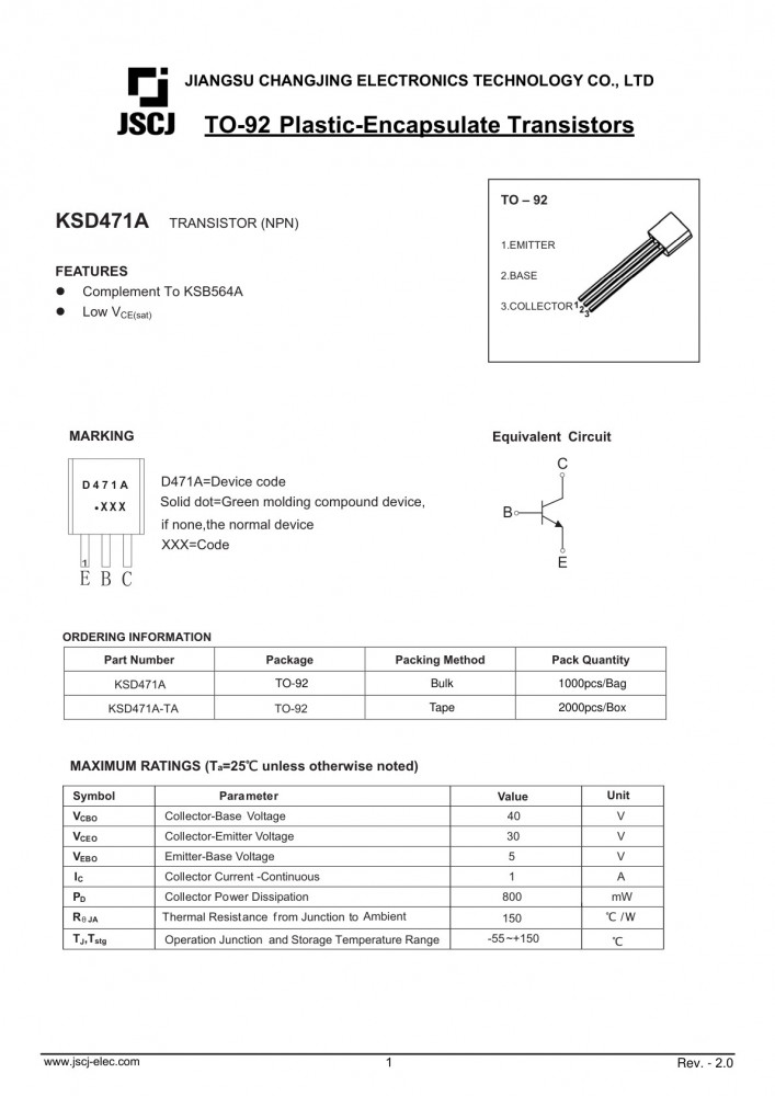 KSD471A-TA datasheet page 1