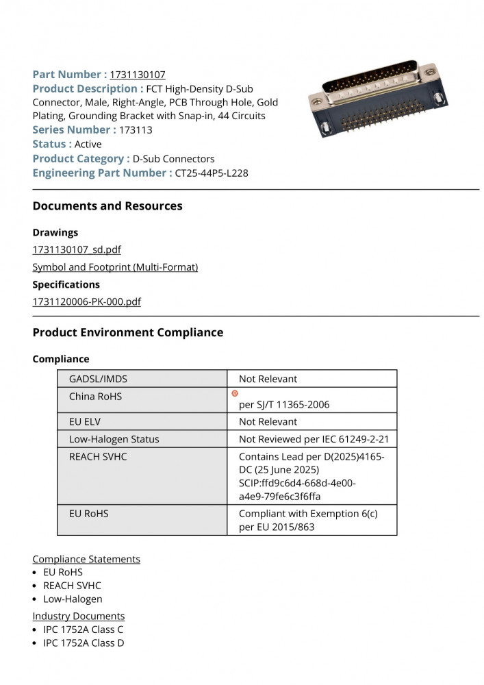MOLEX 1731130107 technical drawing page 1
