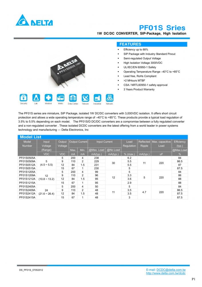 DELTA PF01S2405A datasheet page 1