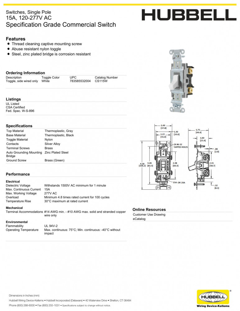 CS115W product technical document image