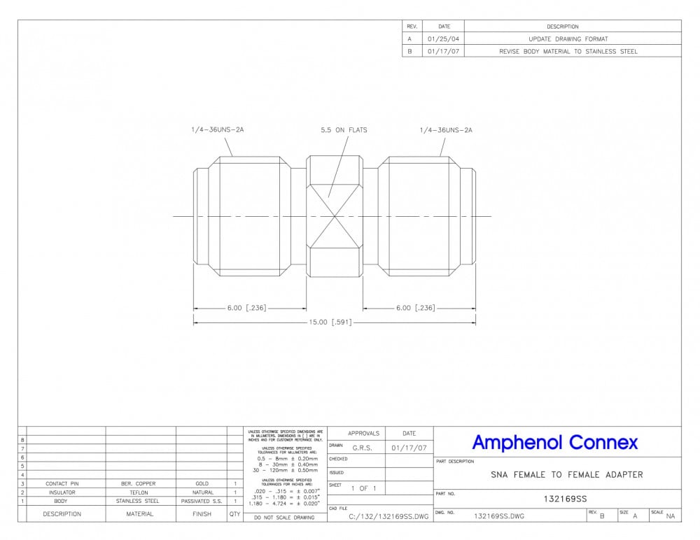 Amphenol 132169SS technical drawing