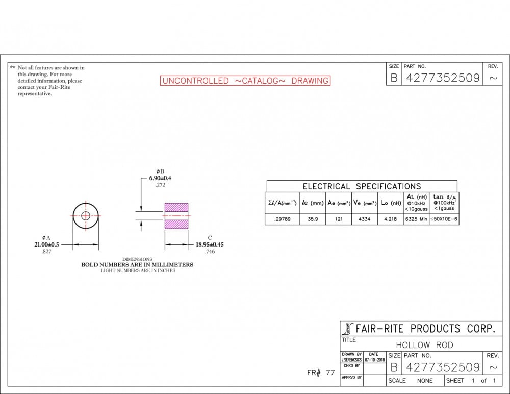 Fair-Rite 4277352509 technical document page