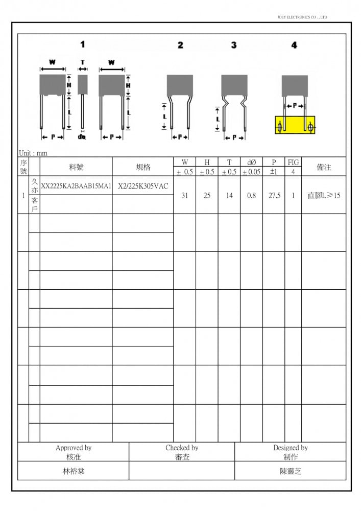 JOEY specification approval document page 2