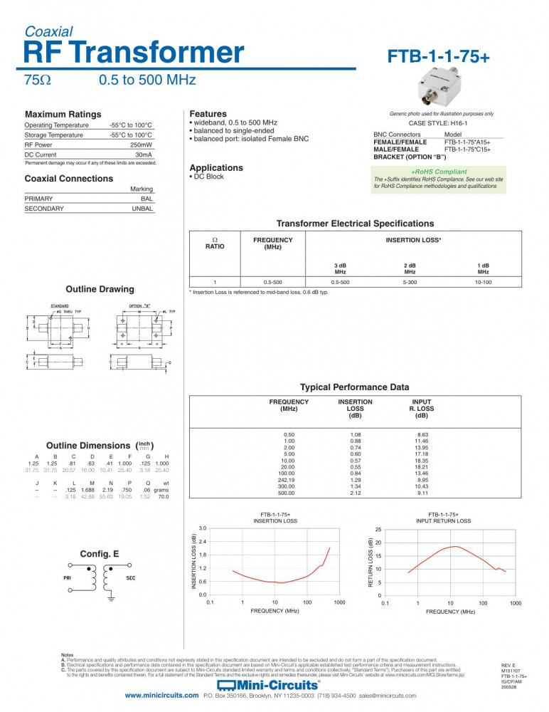 FTB-1-1-75*A15+ product datasheet image
