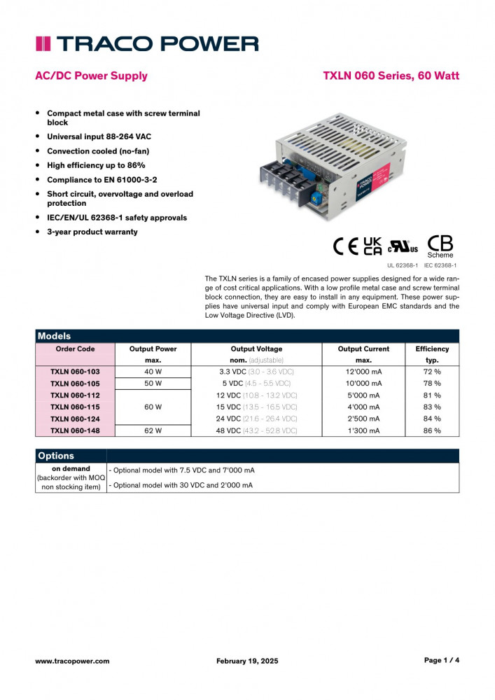 TXLN 060-124 technical document page 1