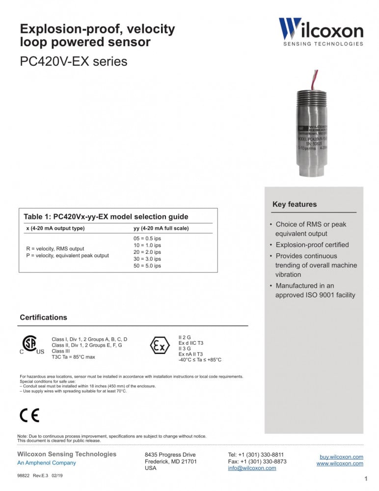 PC420Vx-yy-EX selection guide and specifications page