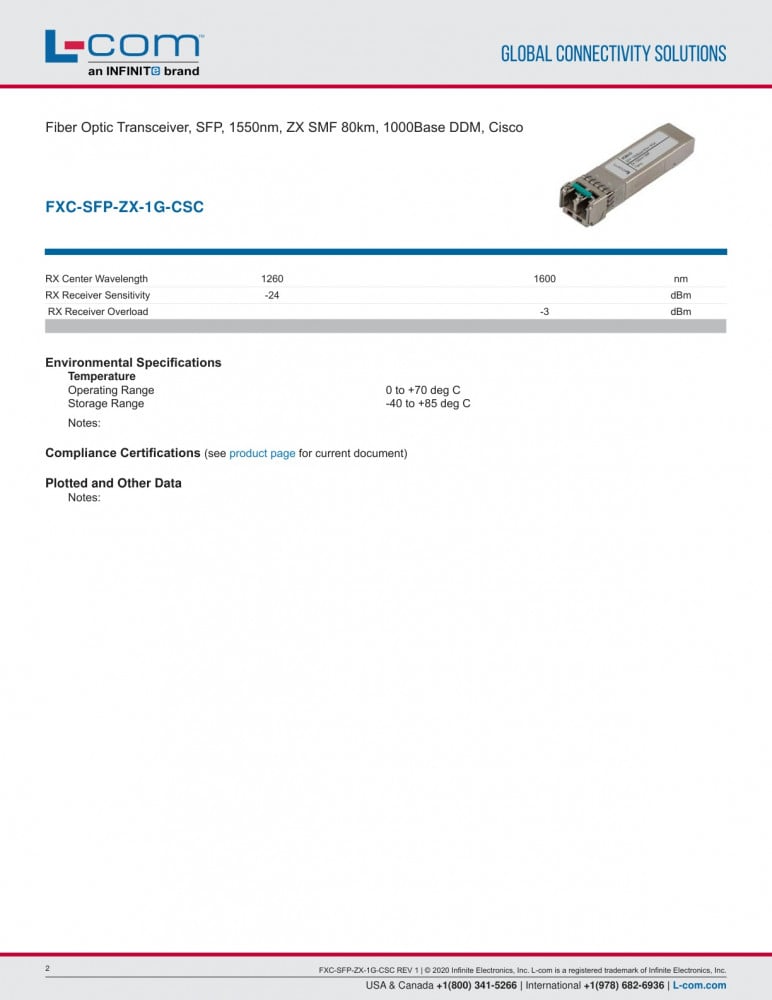 FXC-SFP-ZX-1G-CSC datasheet page 2
