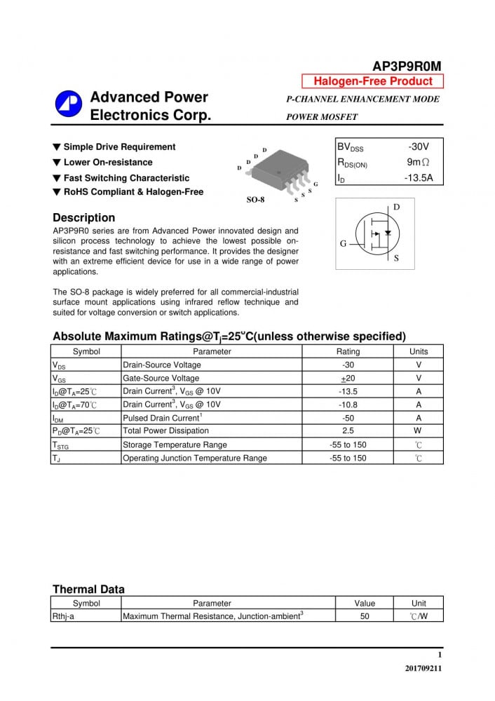 AP3P9R0M datasheet page 1