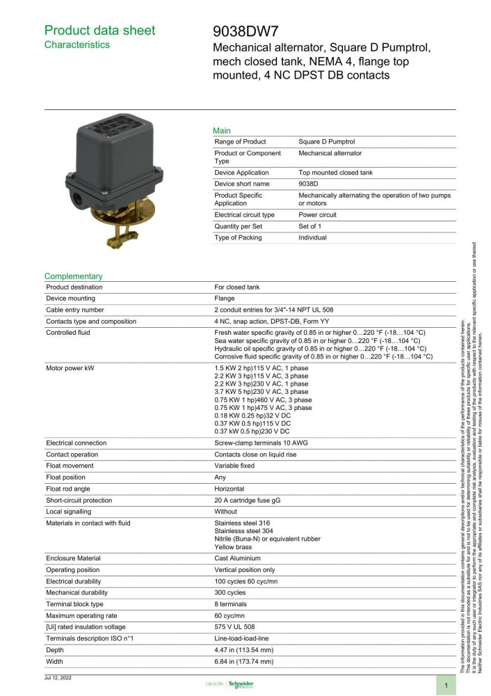 9038DW7 technical document page 1