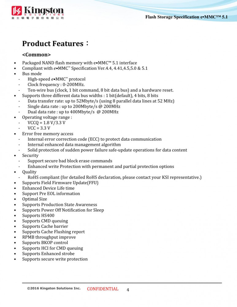 Kingston EMMC04G-M627 datasheet page 4