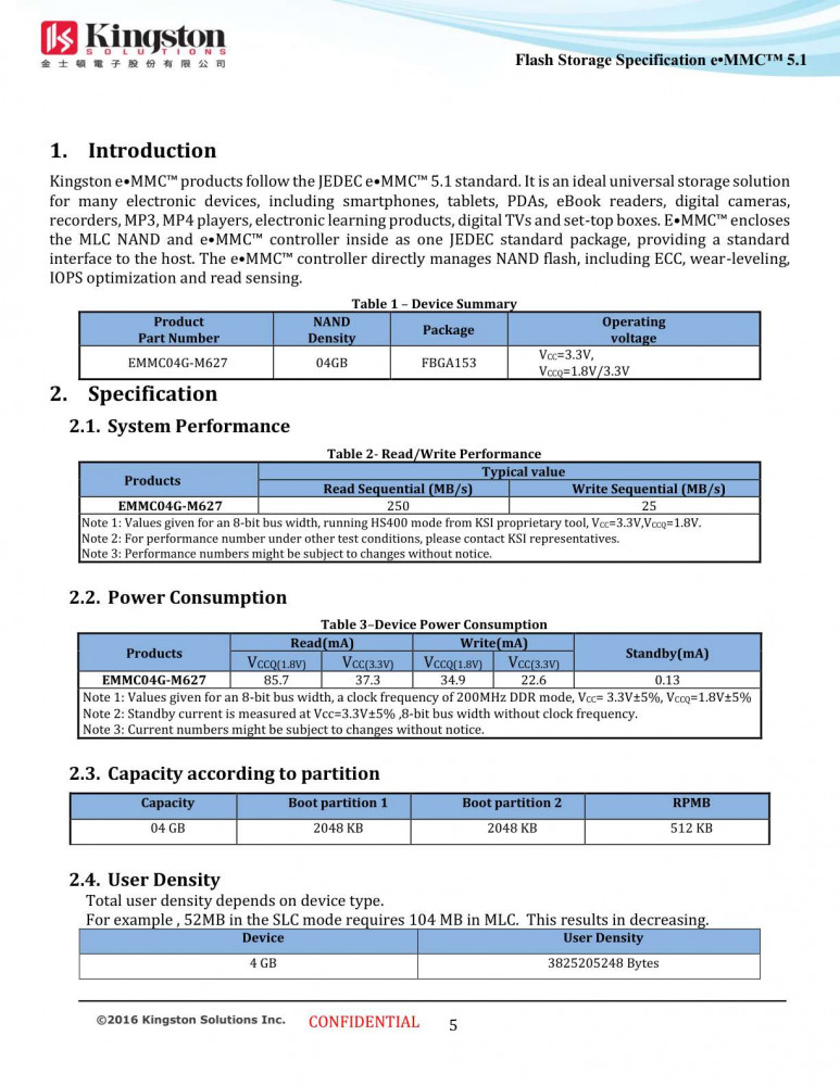 Kingston EMMC04G-M627 datasheet page 5