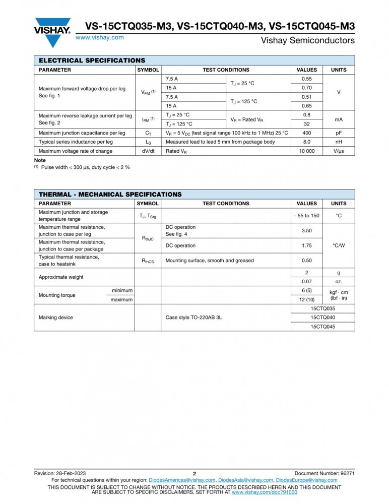 VS-15CTQ0 datasheet page 2