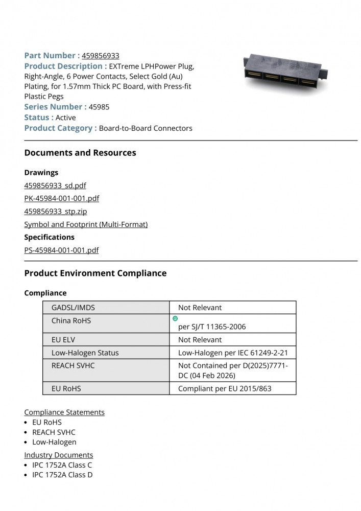 MOLEX 459856933 technical document image, page 1