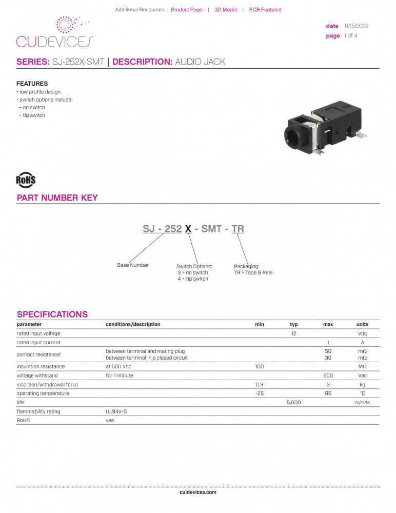SJ-2523-SMT-TR datasheet page 1