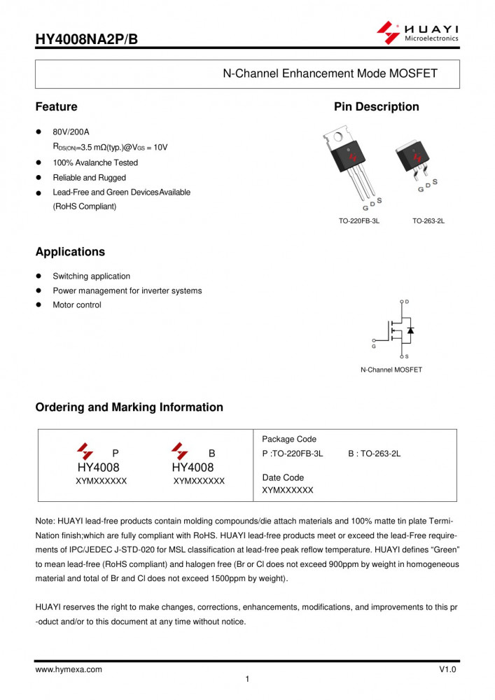 HY4008NA2P datasheet page 1