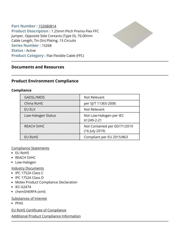 MOLEX 15268 family specification page 1