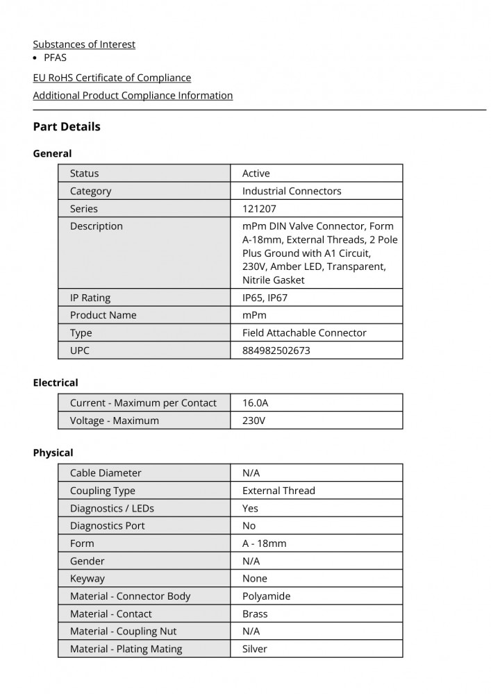 Molex S28 DIN valve connector packaging specification page 2
