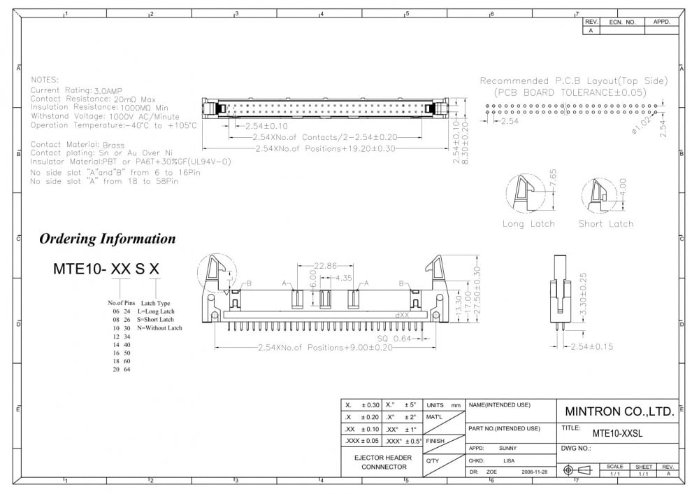 MINTRON connector drawing reference