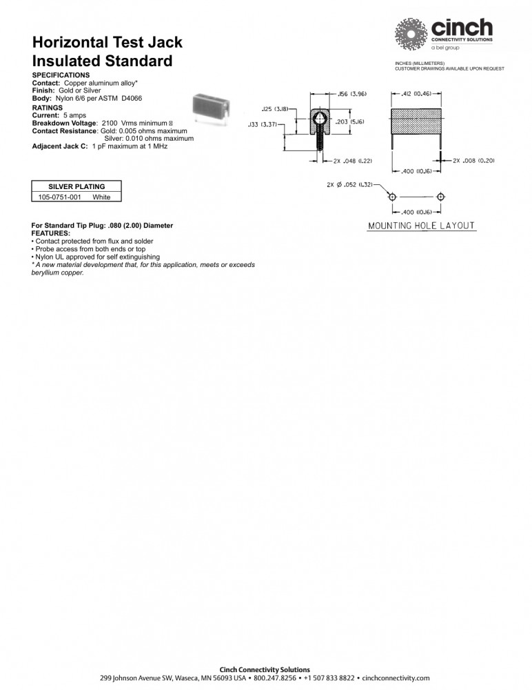 Bel Fuse 105-0751-001 technical drawing