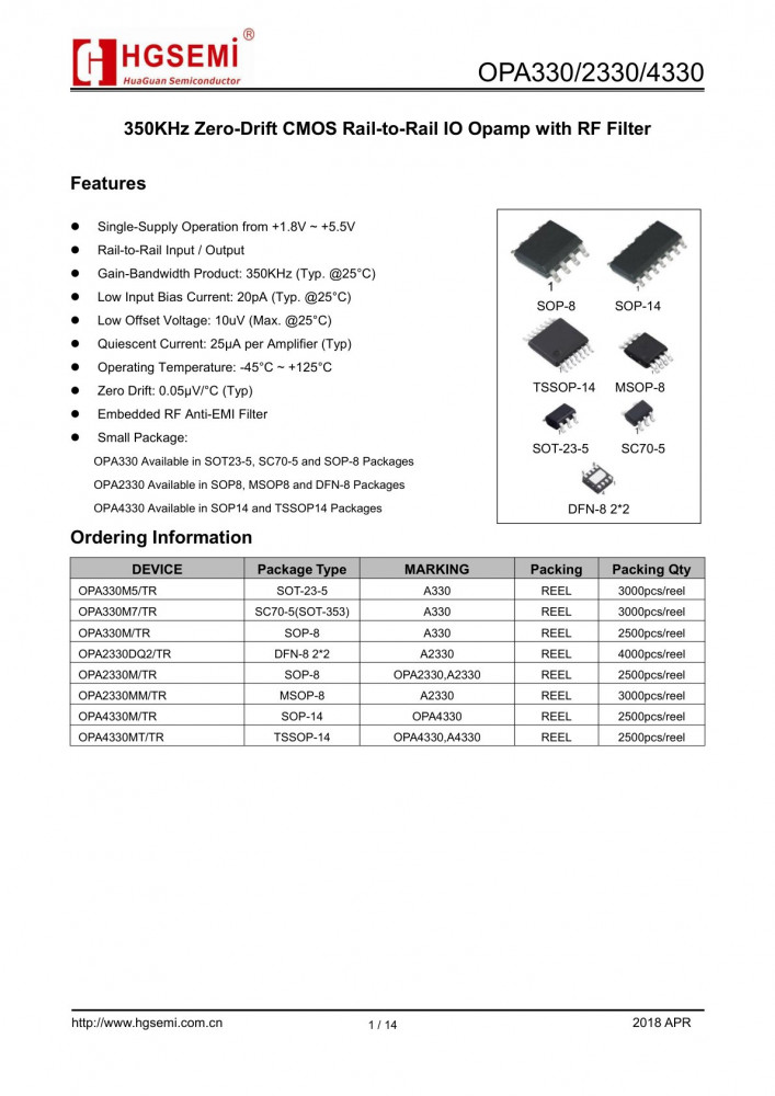 OPA2330 technical document page 1