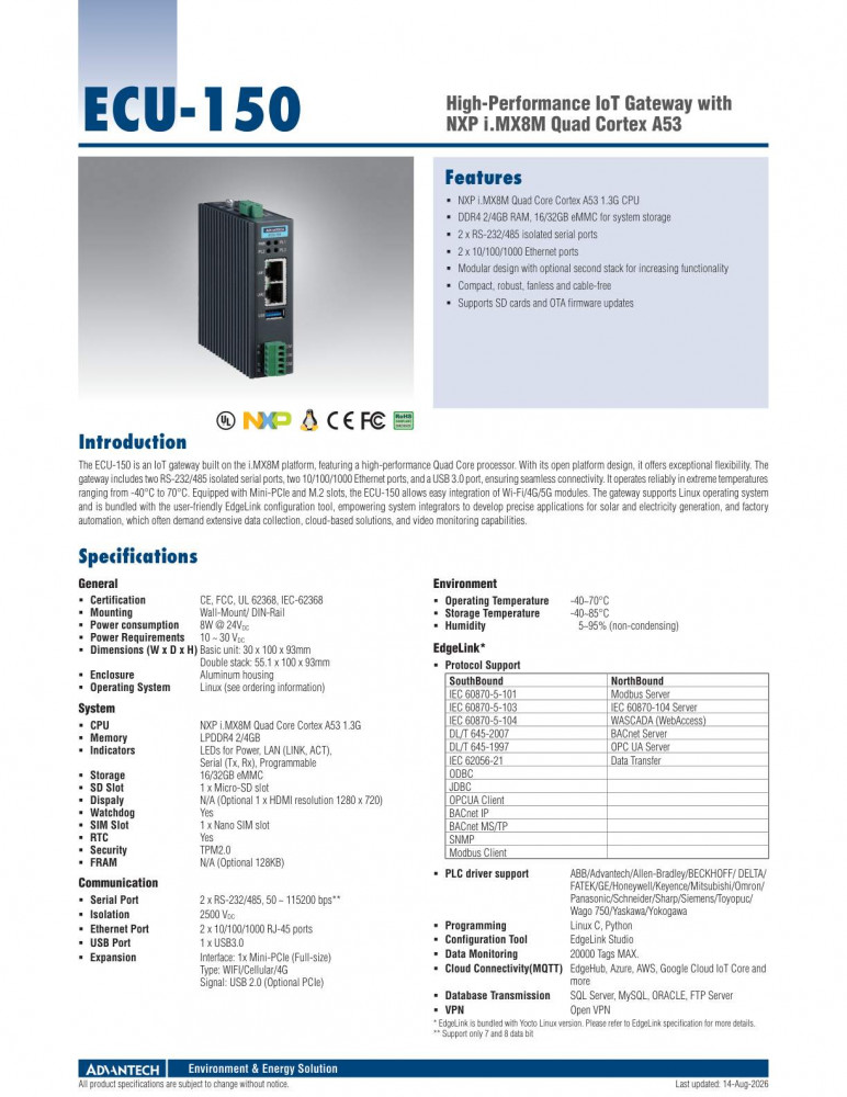 ECU-150 product documentation page 1