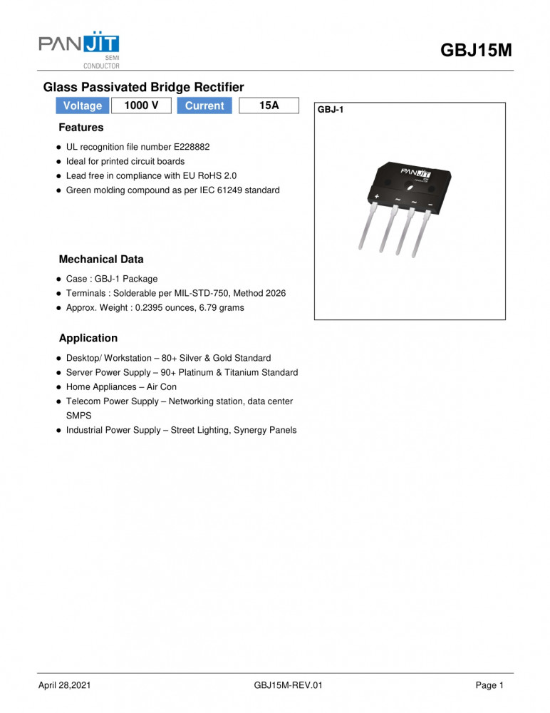 PANJIT GBJ15M datasheet page 1