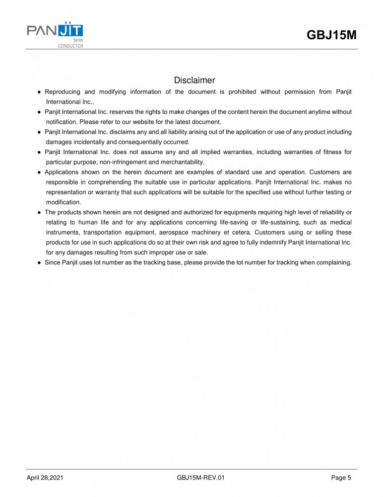 PANJIT GBJ15M datasheet page 5