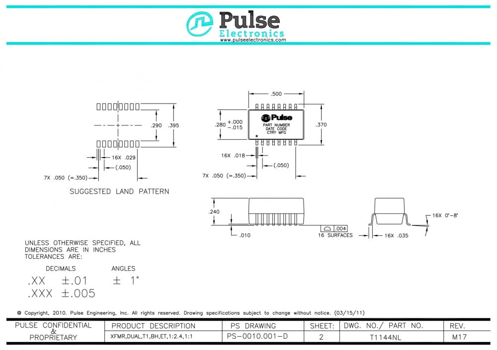 PULSE T1144NL technical drawing page 2