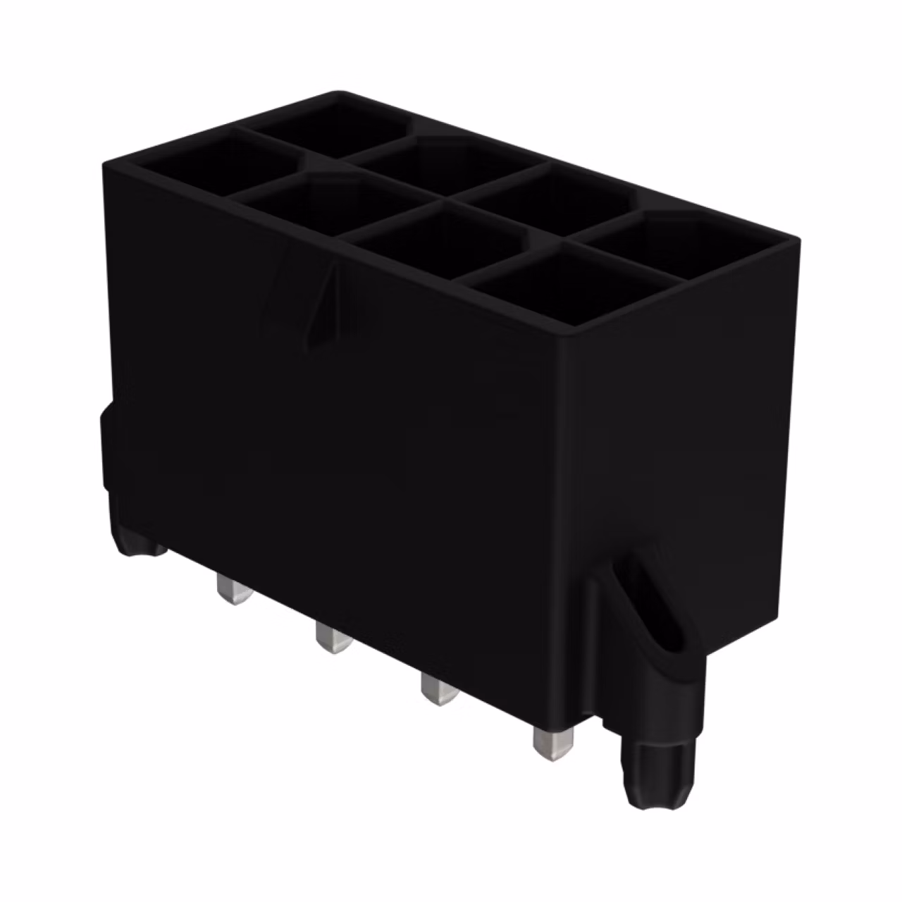 Mega-Fit Vertical Header, 5.70mm Pitch, Through Hole, Dual Row, 8 Circuits, 0.76µm Gold (Au) Plating, 3.73mm Tail Length, Glow-Wire Capable, Tape and Reel, Black for sale