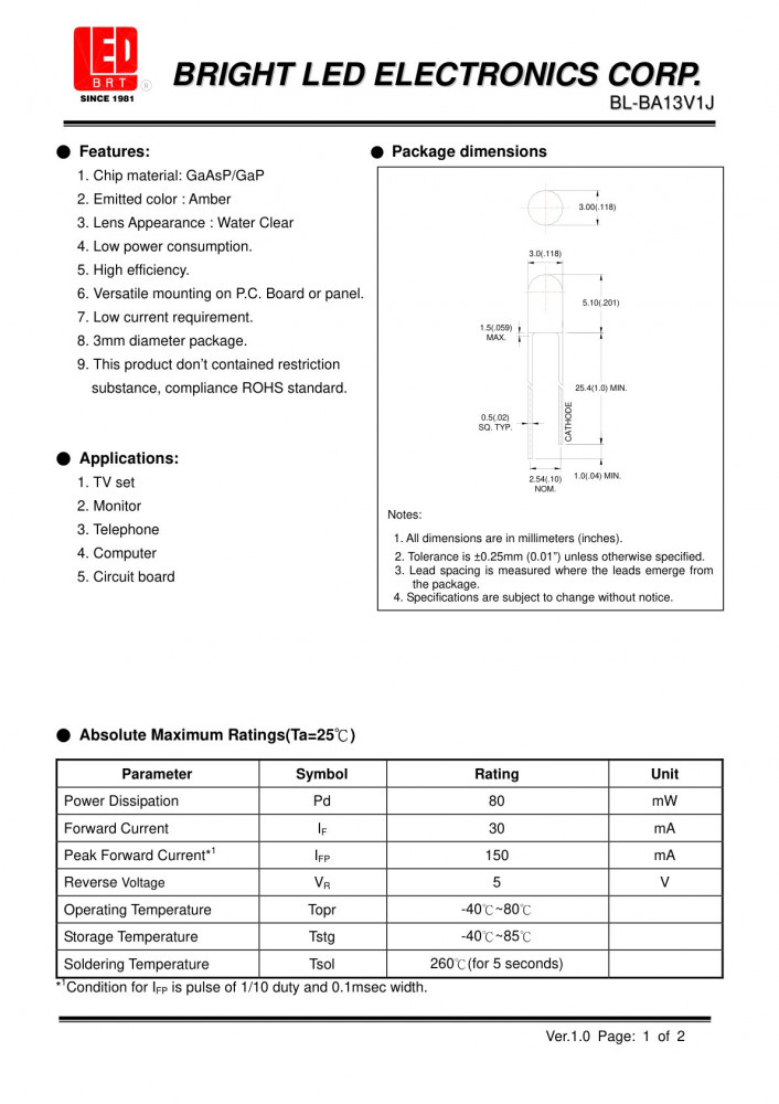 BL-BA13V1J technical document page 1