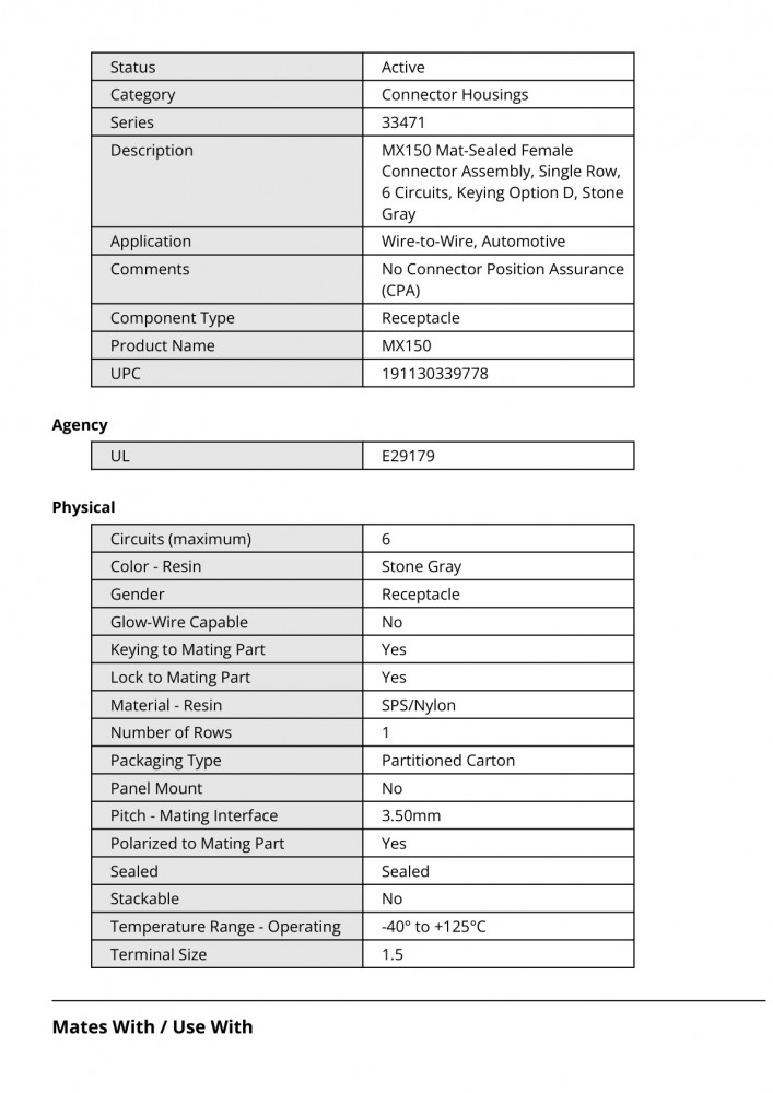 Product document page 2 for MOLEX 334716060