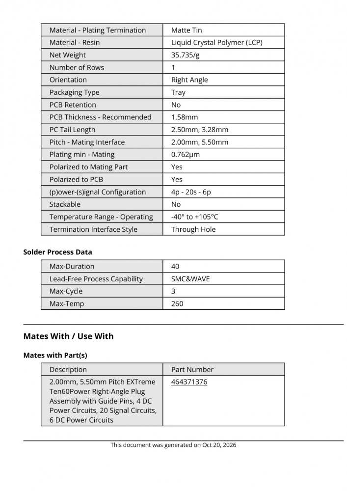 Technical document page image 3 for MOLEX 464361376