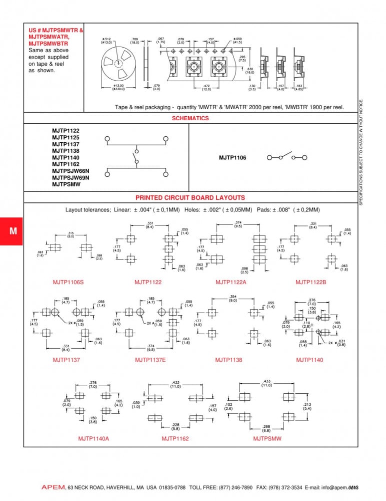 APEM MJTP series datasheet page 6