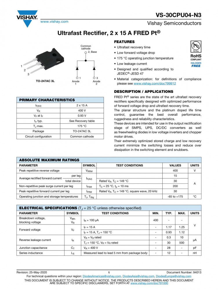 VS-30CPU04-N3 datasheet page 1