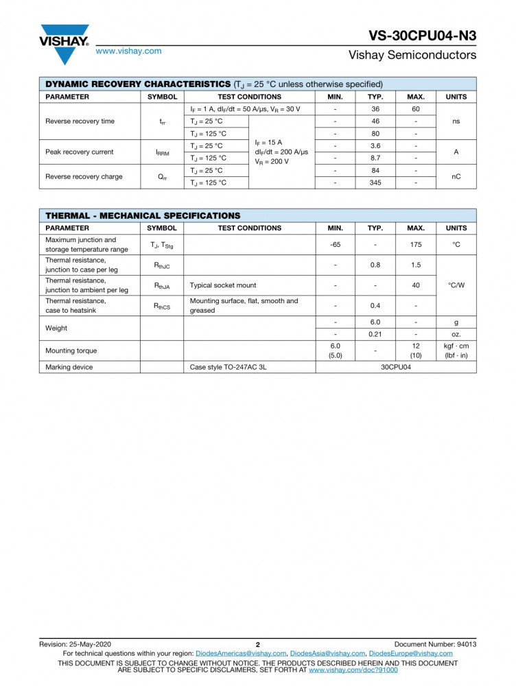 VS-30CPU04-N3 datasheet page 2