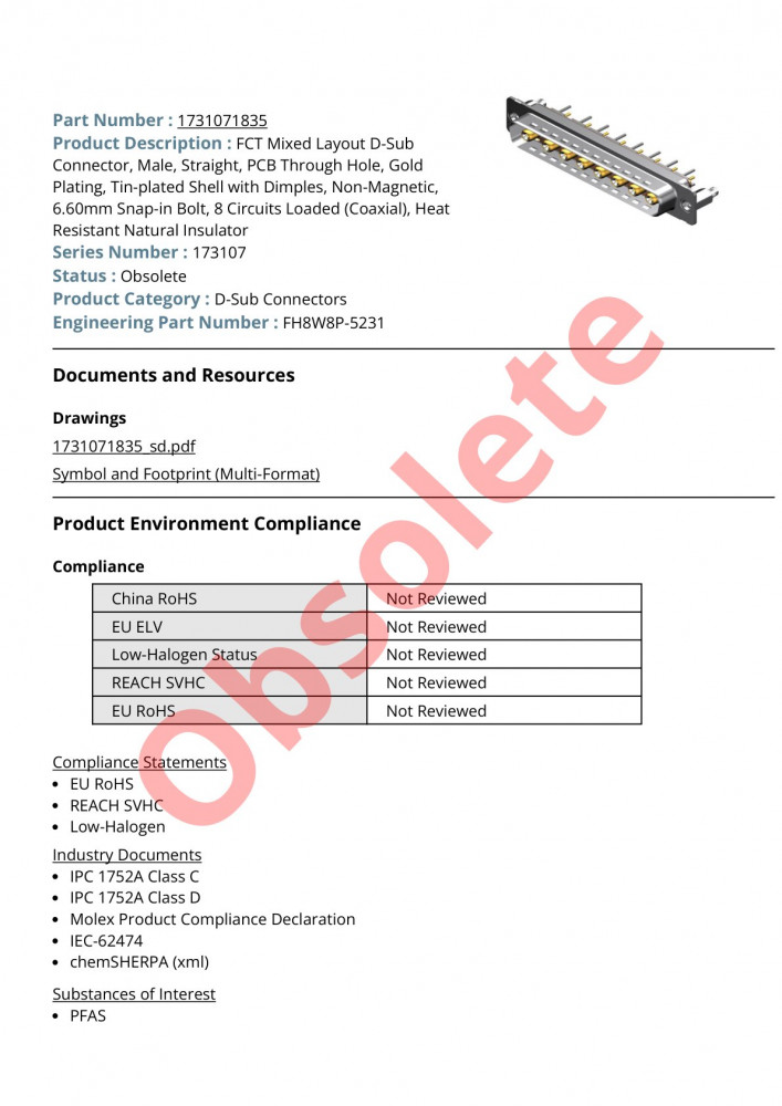 MOLEX 1731071835 product drawing, page 1