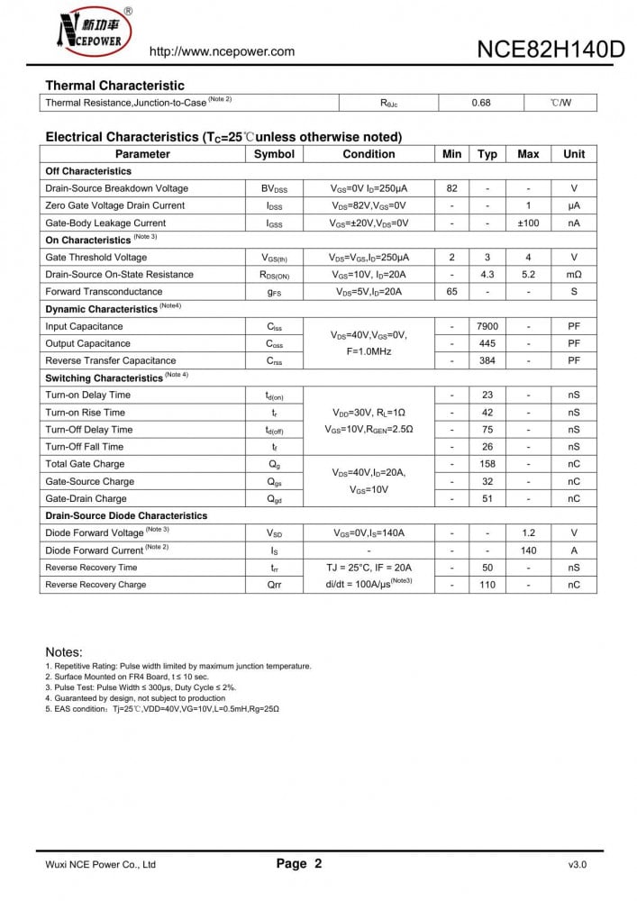 NCE82H140D datasheet page 2