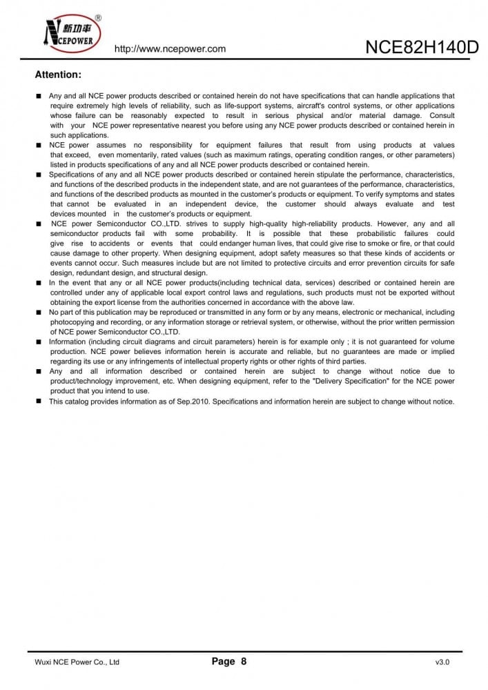 NCE82H140D datasheet page 8